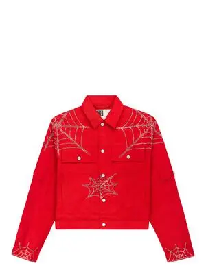 SP5DER Web Denim Cropped Trucker Jacket - Red
