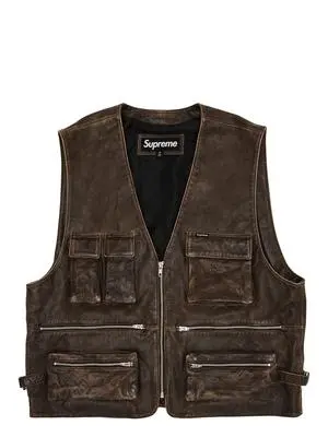 Supreme Leather Cargo Vest - Brown