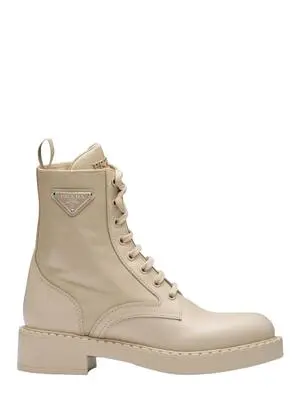 PRADA Brushed Leather And Re-Nylon Ankle Boots