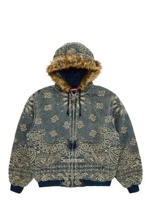 Supreme Bandana Jacquard Denim Hooded Work Jacket - Blue