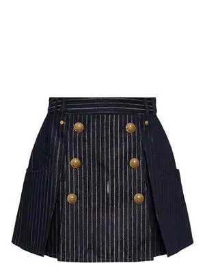 Balmain Pinstriped Skirt With Button Detail - Blue