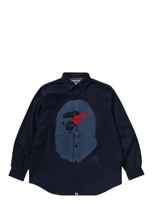 A BATHING APE Sta Ape Head Relaxed Fit Denim Long-sleeve Shirt - Blue