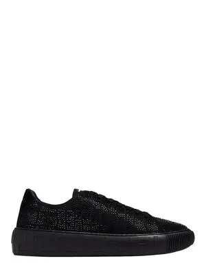 Versace Greca Low Crystal Croc-effect Sneakers - Black