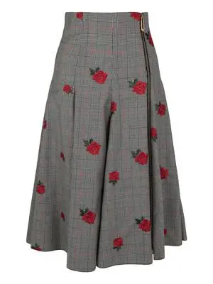 Versace Floral Embroidered Plaid Skirt - Black