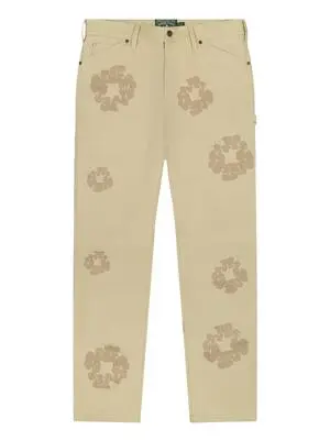 DENIM TEARS Leather Laser Cut Wreath Work Pant - Tan