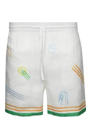 Casablanca Printed Linen Shorts - White
