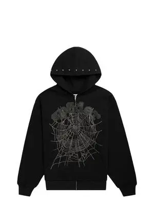 SP5DER Og Web Studded Zip Hoodie - Black