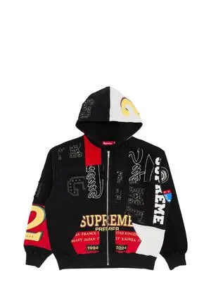 Supreme Patchwork Zip-up Hooded Sweatshirt - Black