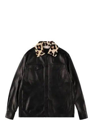 Marni Leather Shirt With Shearling Collar - Black
