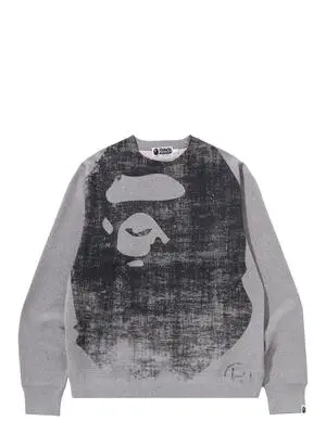 A BATHING APE Ape Head Over Print Crewneck Sweat - Grey