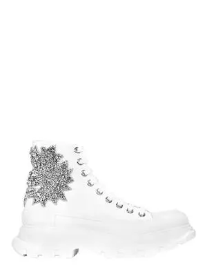 Alexander McQueen Tread Slick Boot With Crystal Cloud Embroidery - White