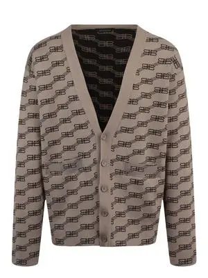Balenciaga Logo Intarsia Knit Cardigan - Tan
