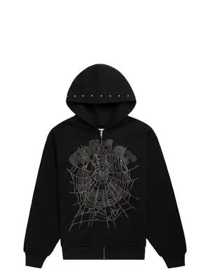 SP5DER Og Web Studded Zip Hoodie - Black