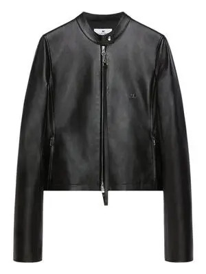 COURREGES City Zipped Biker Leather Jacket - Black