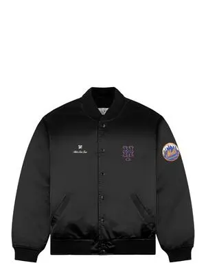 Aimé Leon Dore X New York Mets Satin Varsity Jacket - Black