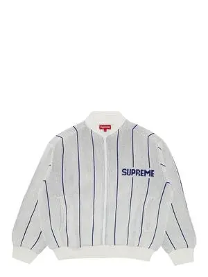 Supreme Pinstripe Varsity Zip Up Sweater - White