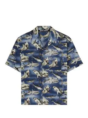 Palm Angels Shark Bowling Shirt - Blue