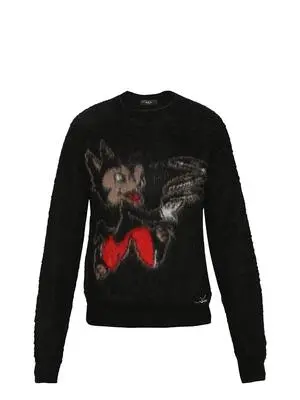 Amiri Brushed Mohair Record Wolf Crew - Black