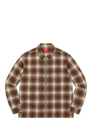 Supreme Shadow Plaid Flannel Zip Up Shirt - Brown