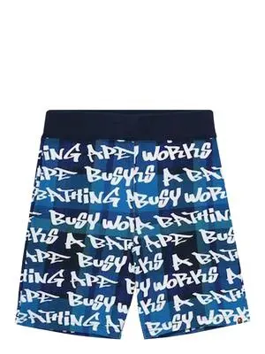 A BATHING APE Graffiti Check Shorts - Blue
