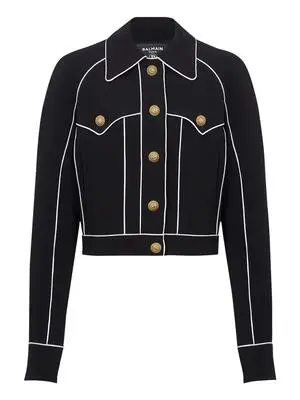 Balmain Buttoned Contrasted Western Crepe Jacket - Black