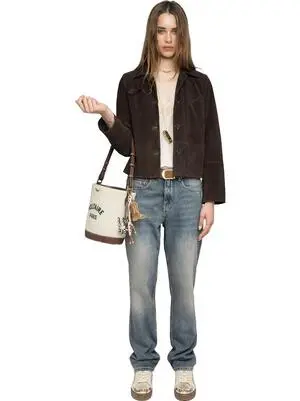 Zadig&Voltaire Lessa Suede Leather Jacket - Brown / Pink / Yellow