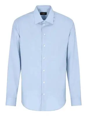 Emporio Armani Icon Shirt In Tropical Light Wool Canvas - Blue