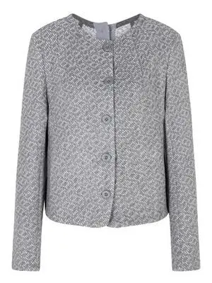 Emporio Armani Icon Tricot-effect Jacquard Knit Jacket - Black / White / Pink / Gray