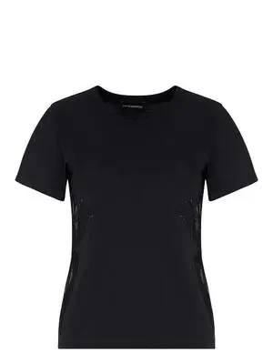 Emporio Armani Supima Jersey T-shirt With Tulle Inserts - Black