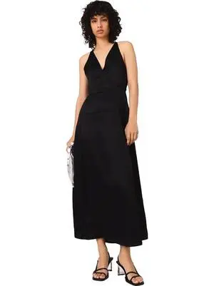 Maje Satin-effect Maxi Dress With Braided Back - Black