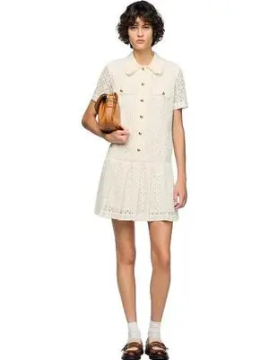 Sandro Mini Lace Dress - Neutral / White