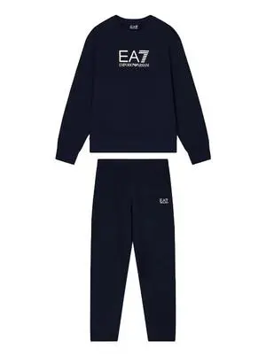 EA7 Stretch-cotton Tracksuit With Logo - Blue