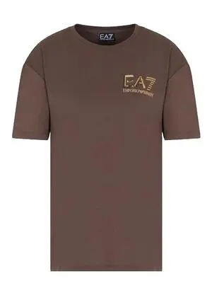 EA7 Logo Series Cotton Crew-neck T-shirt - Brown