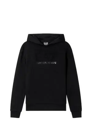 EA7 Logo Series Stretch Cotton-blend Hooded Sweatshirt - Black