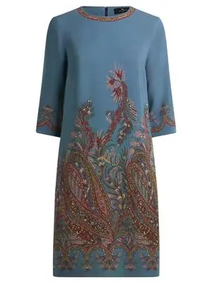Etro Paisley-print Mini Dress - Blue