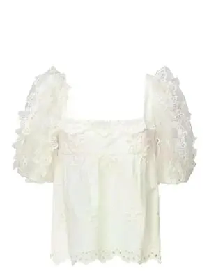 FOR LOVE & LEMONS Eyelet-Embroidered Puff-Sleeve Top