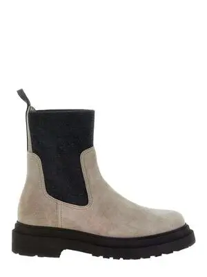 BRUNELLO CUCINELLI Knit-Insert Suede Boots