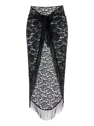 VENUJA Lace Fringed Midi Skirt - Black
