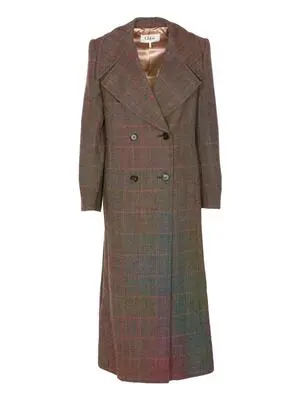 Chloé Prince Of Wales-check Wool Coat - Brown