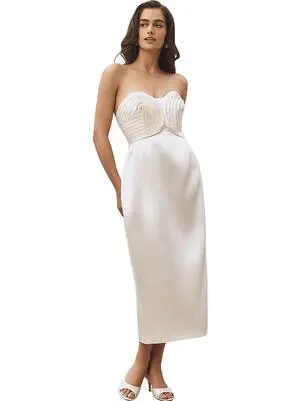 Bhldn Strapless Satin Midi Dress - White Dahlia