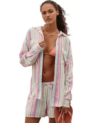 L*Space Santa Cruz Cover-up Tunic Shirt - Pink Stripe