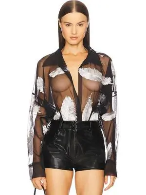 Norma Kamali Boyfriend Neck Shirt Bodysuit - Black