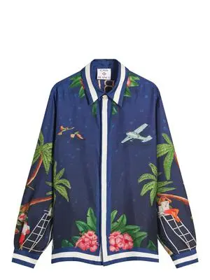Casablanca Classic Long Sleeve Patterned Silk Shirt - Navy