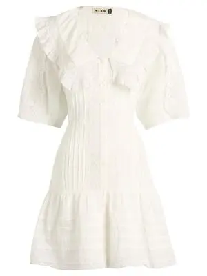 Rixo Dove Embroidery Mini Dress - Pansy Embroidery White