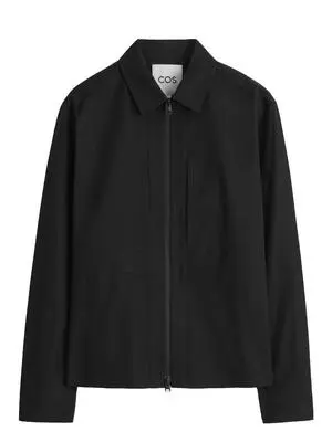 Cos Cotton Zipped Overshirt Black