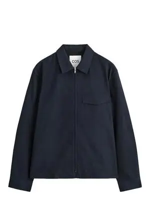 Cos Cotton Zipped Overshirt - Navy
