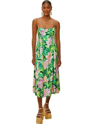 Farm Rio Floral Print Midi Dress - Painted Flowers Green