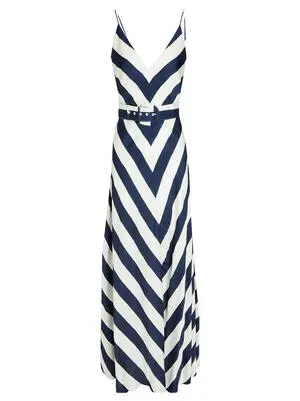 NICHOLAS Belted Striped Satin-Twill Maxi Dress
