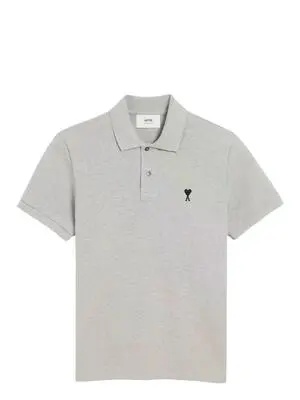 AMI Paris De Coeur Cotton Polo Shirt - Grey