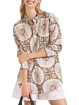 La DoubleJ Printed Silk Cotton Shirt - Ballata Ivory